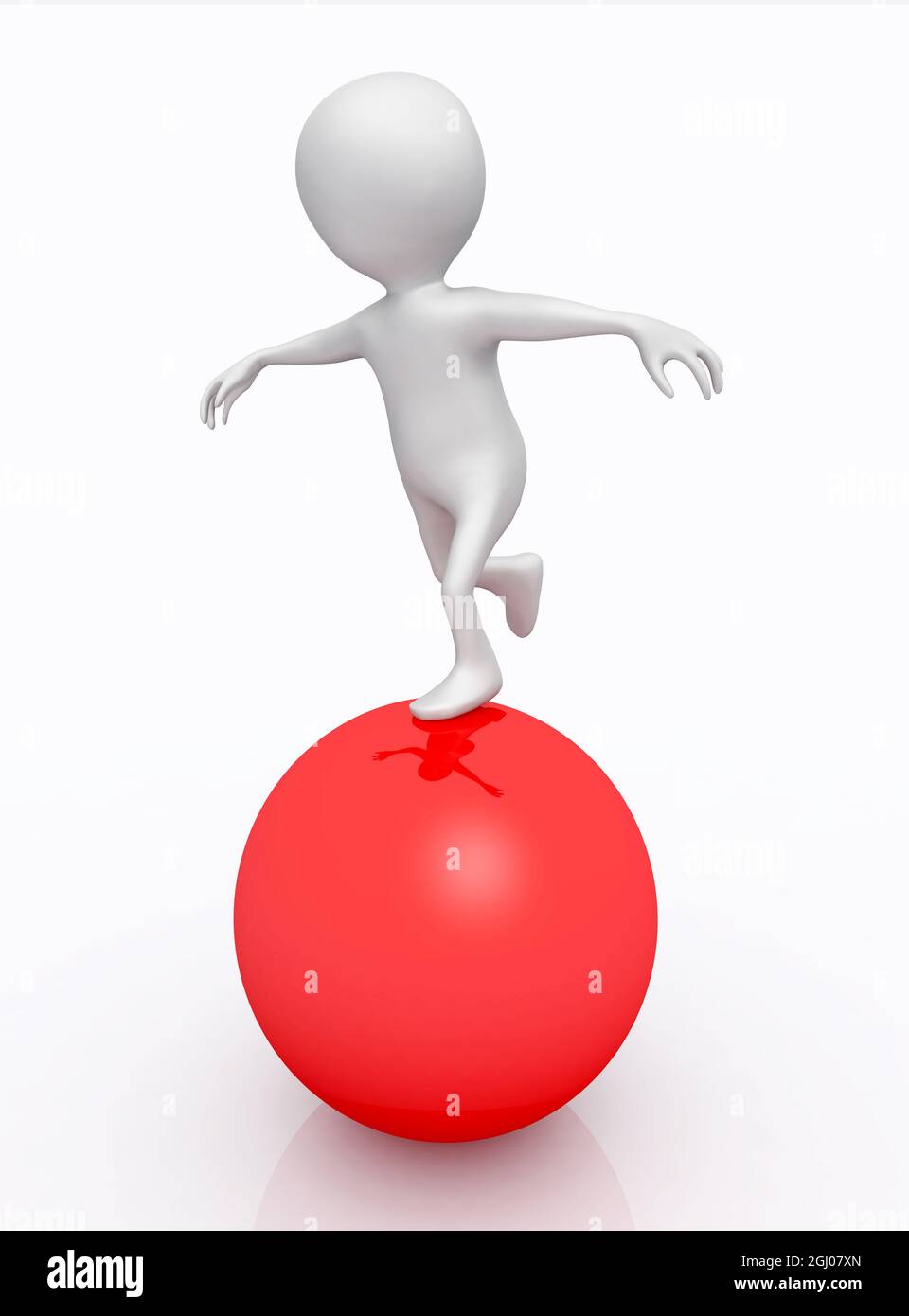 Balancing act with 3D figure on a red sphere Stock Photo - Alamy