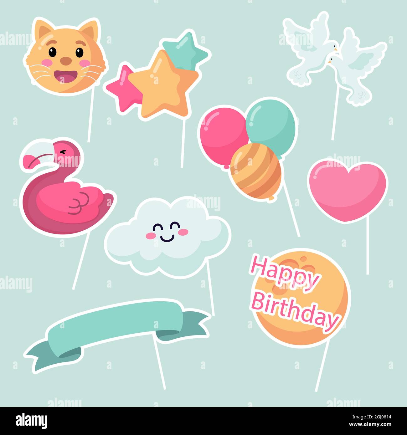 Flat design cake topper set Vector illustration Stock Vector Image ...