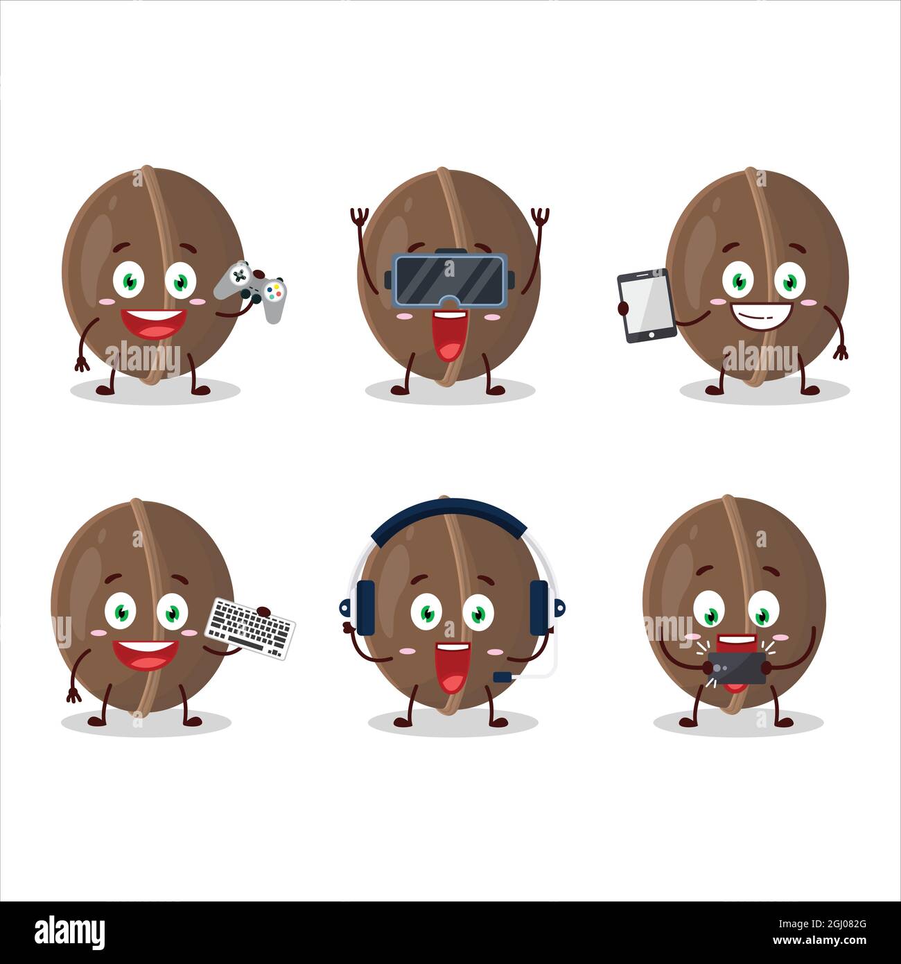 Walnuts cartoon character are playing games with various cute emoticons ...