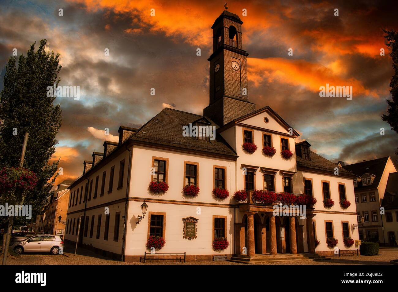A town hall photographed in a dramatic look Stock Photo - Alamy