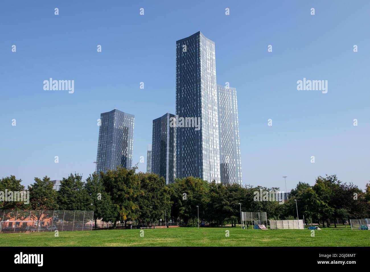 The Deansgate Square Skyscraper Cluster as seen from Hulme Park Stock ...