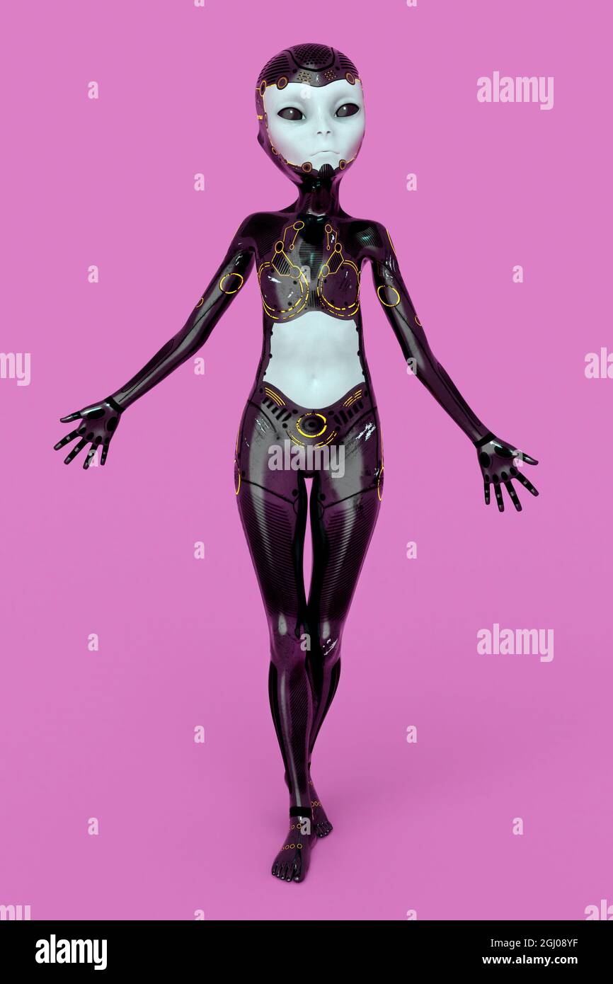 Female alien posing in futuristic outfit Stock Photo - Alamy