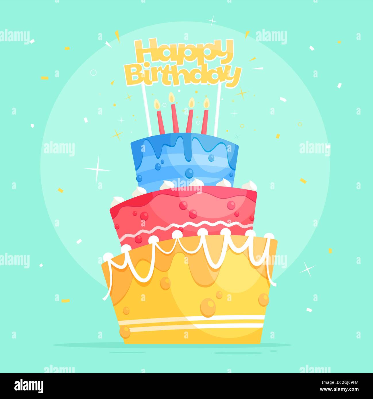 Cartoon birthday cake with topper Vector illustration Stock Vector ...