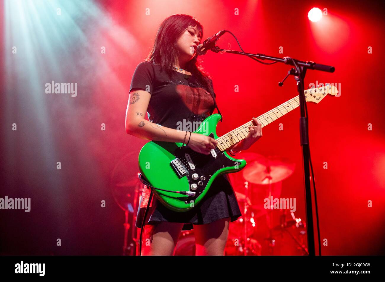 Manchester, UK. 07th September 2021. Beabadoobee performs at the O2 ...