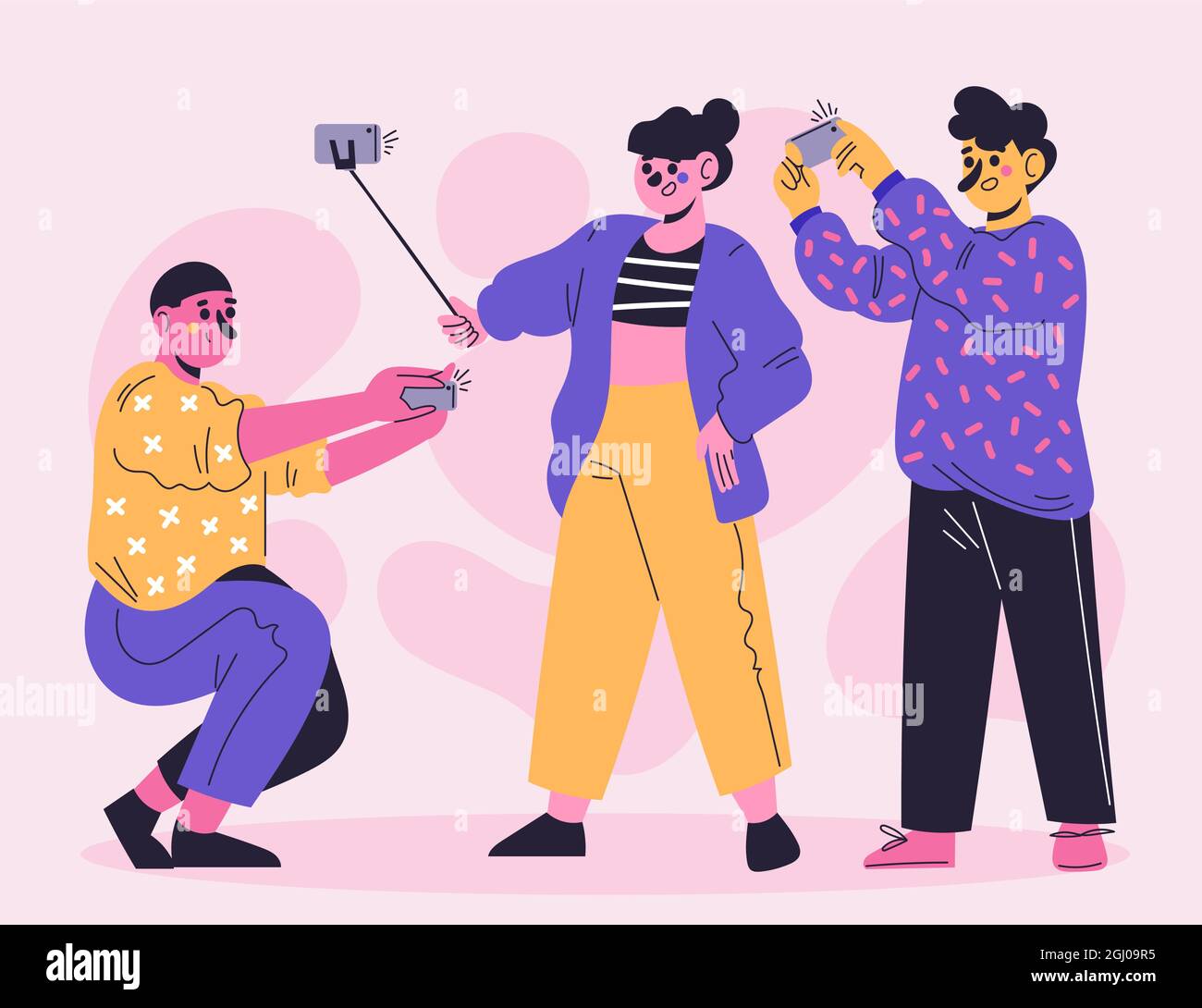 Hand drawn people taking photos with smartphone Vector illustration ...