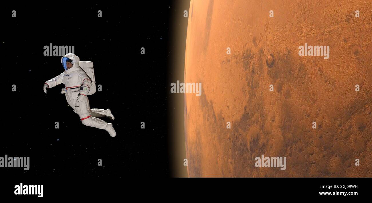 Planet Mars and astronaut floating free in space Stock Photo - Alamy