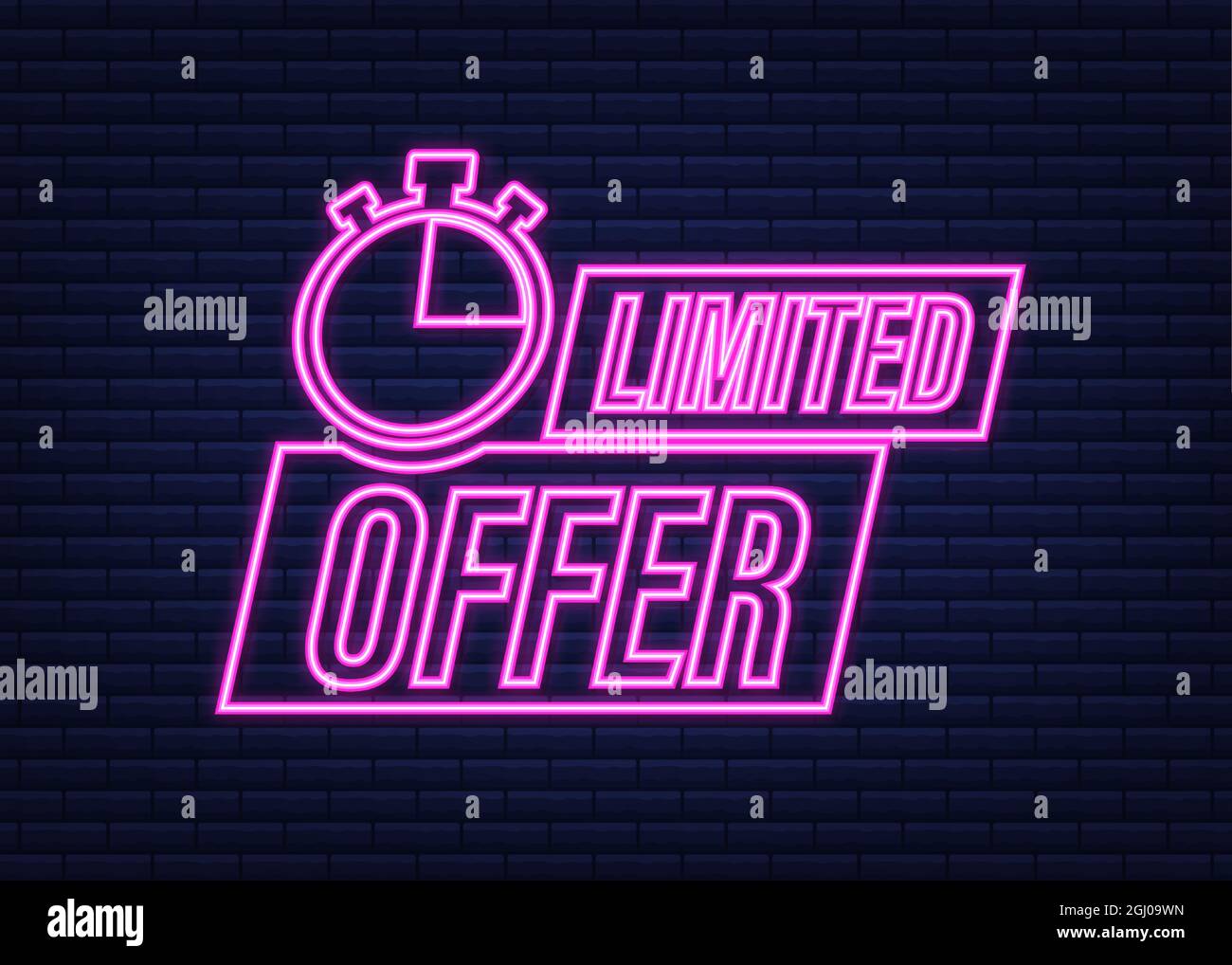 Limited Offer Labels. Alarm clock countdown logo. Neon icon. Limited ...