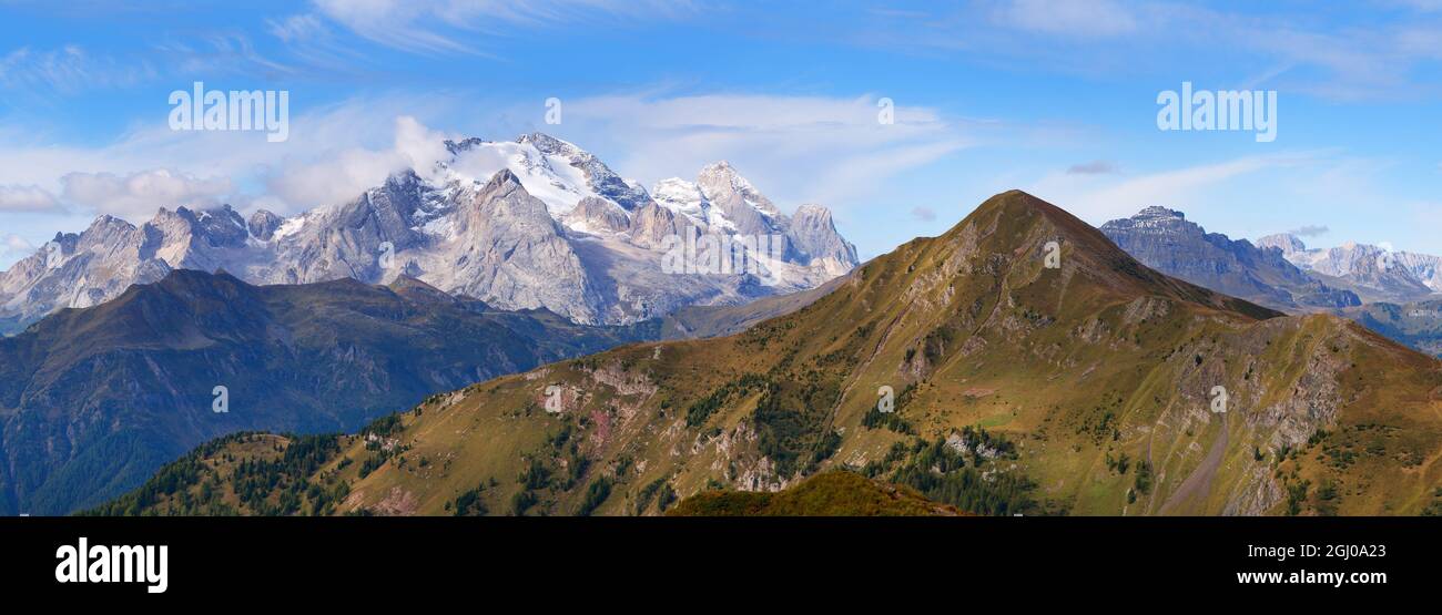 Panoramic view of mount Marmolada, the highest mount of Dolomites ...