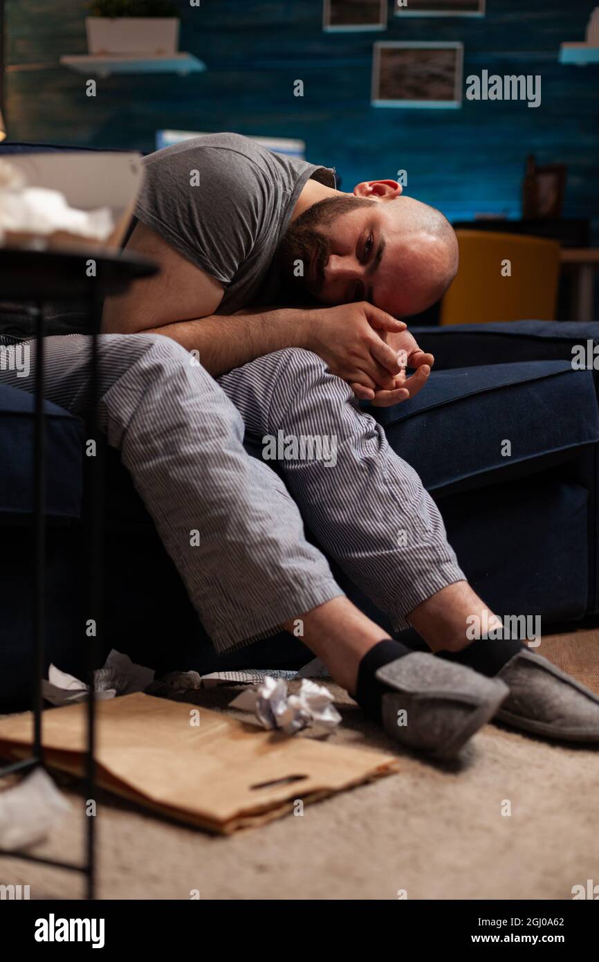 Depressed furious, desperate, upset man having nervous breakdown ...