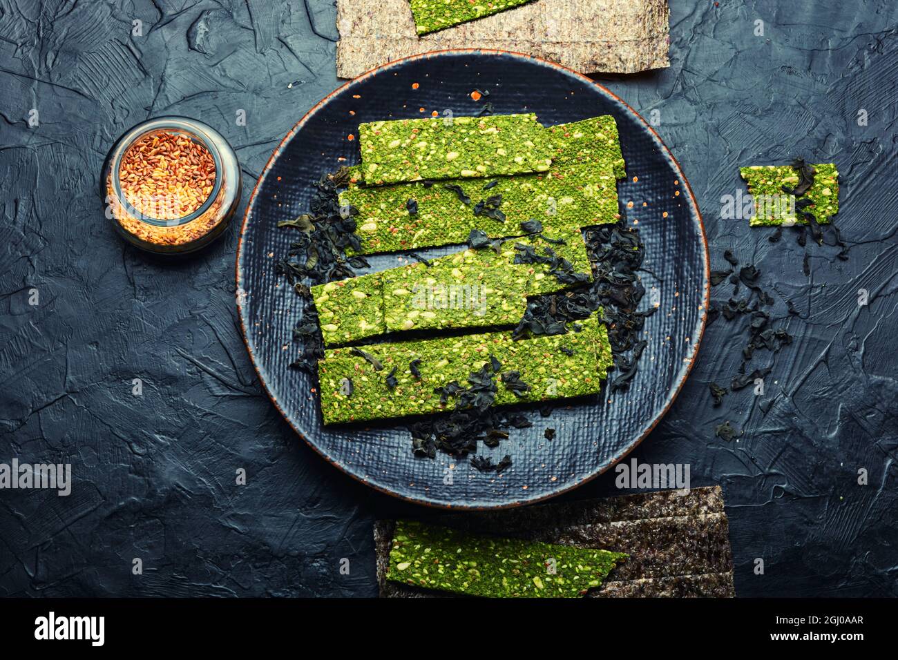 Seafood multi snack from kelp and spirulina. Algae chips. Vegan food ...