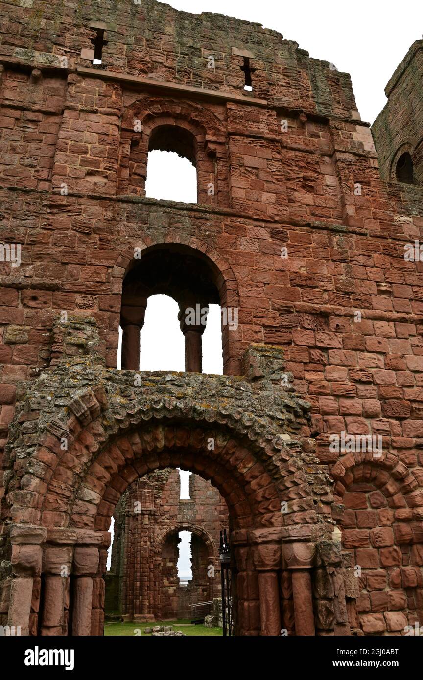 An external view of the ruins of a medieval priory building on the ...