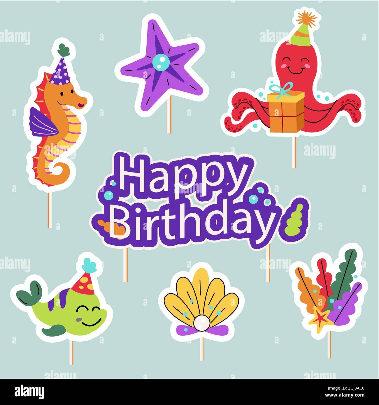 Flat design cake topper set Vector illustration Stock Vector Image ...