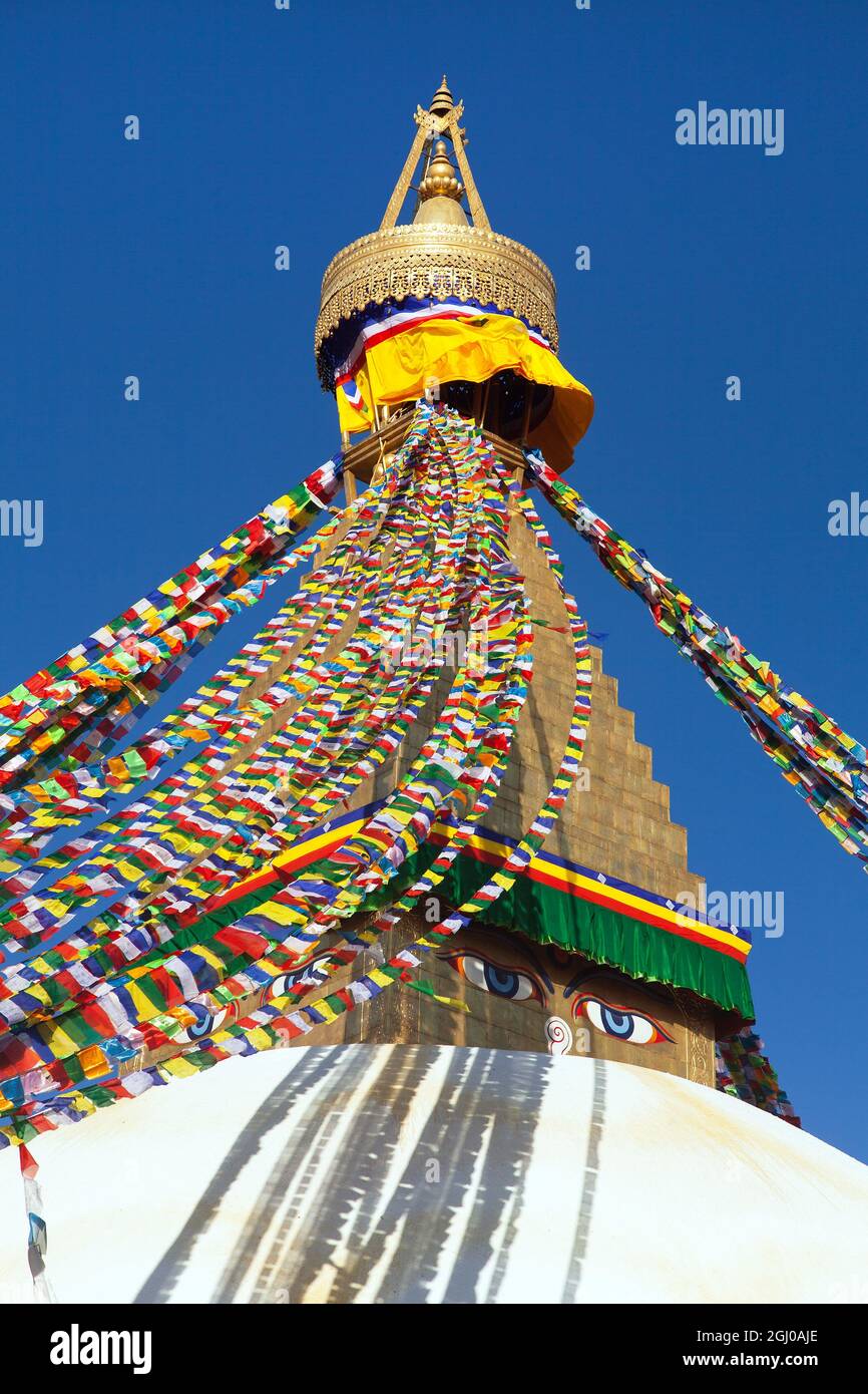 Boudha, bodhnath or Boudhanath stupa with prayer flags, the biggest ...