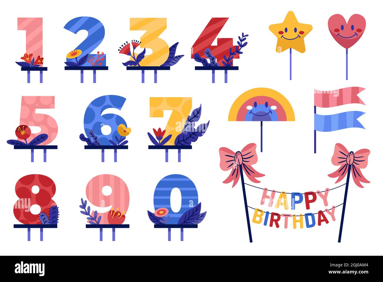 Cute cartoon cake topper set Vector illustration Stock Vector Image ...