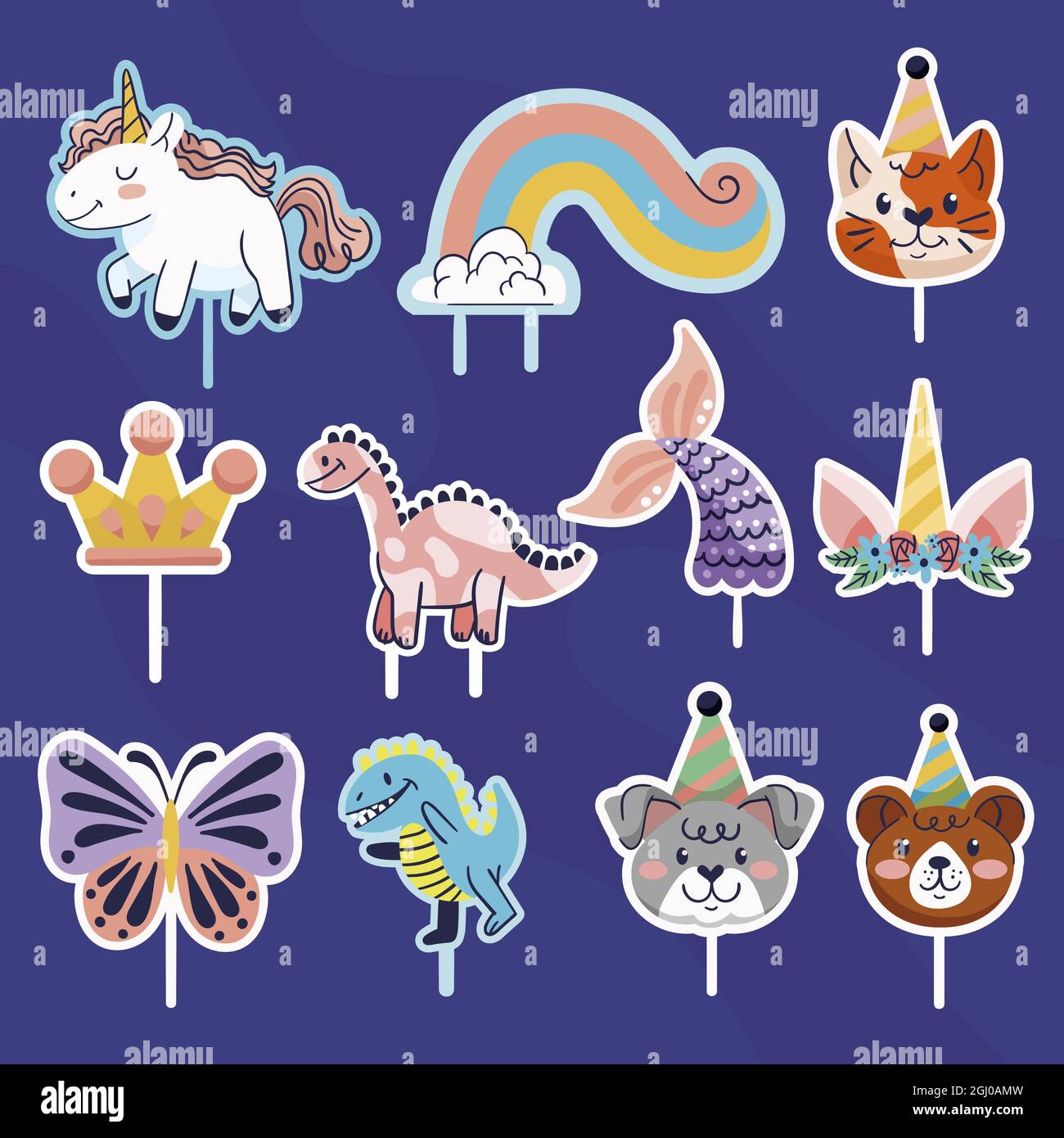 Cute cartoon cake topper set Vector illustration Stock Vector Image ...