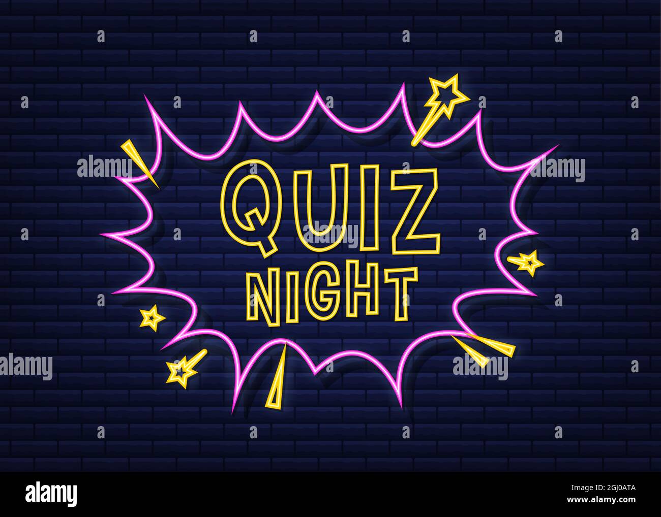 Comic speech bubbles with text quiz night. Neon icon. Symbol, sticker ...