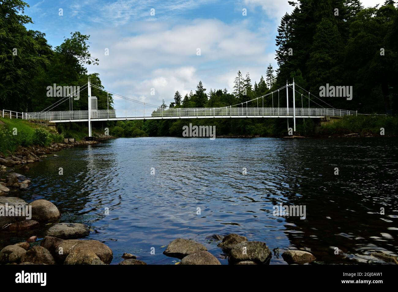 A view of a walk bridge across the River Ness in the city of Inverness ...