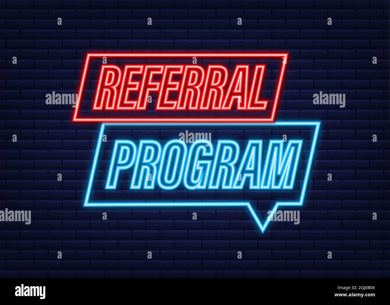 Referral program written on label. Neon icon. Advertising sign. Vector ...