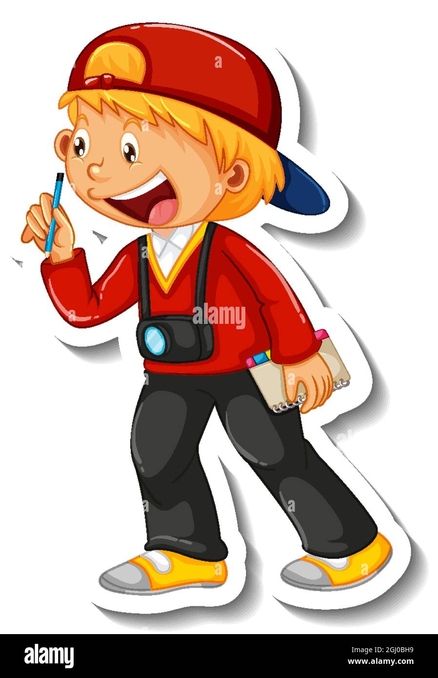 Sticker template with a boy cartoon character isolated illustration ...