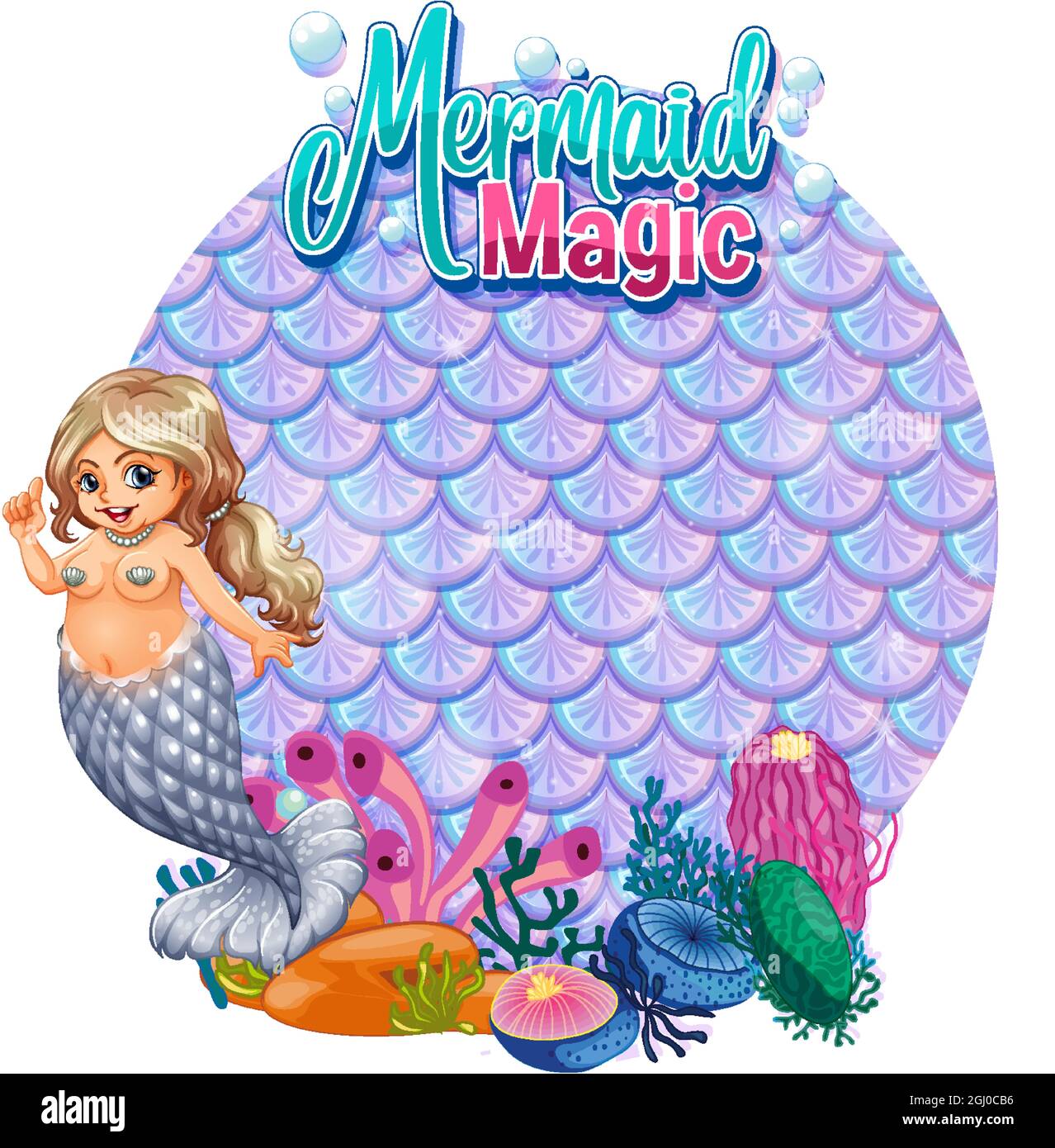 Beautiful mermaid carton character with blank pastel scales banner ...