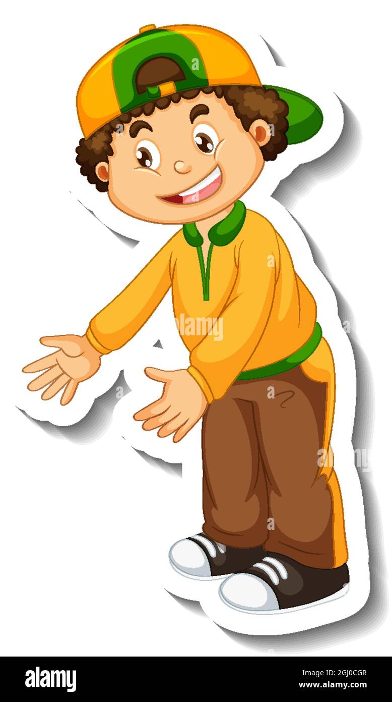 Sticker template with a boy cartoon character isolated illustration ...