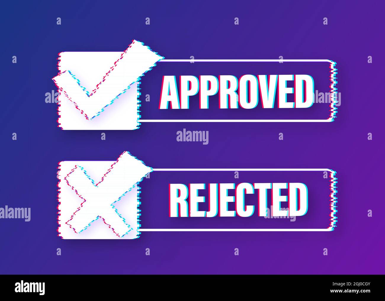 Approved and rejected label sticker icon. Glitch icon. Vector stock ...