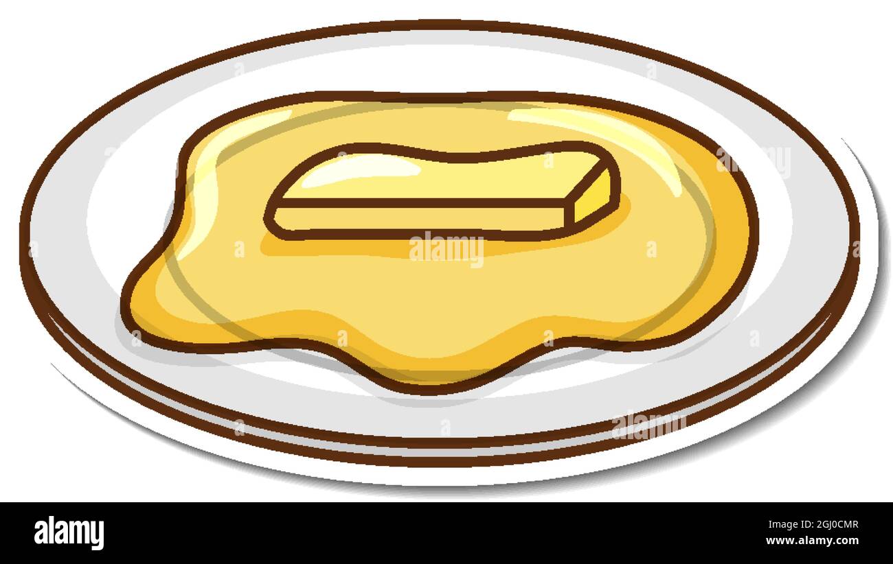 Butter melted on a plate cartoon sticker illustration Stock Vector ...