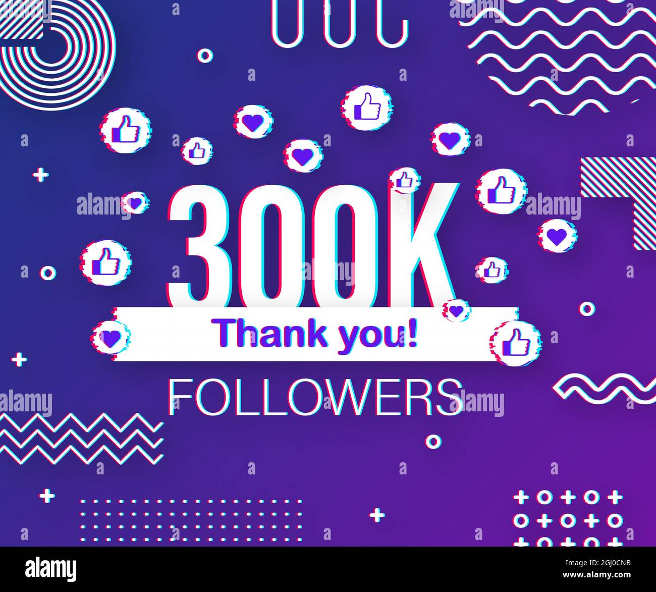 Thank you 300 000 followers numbers. Glitch style banner ...