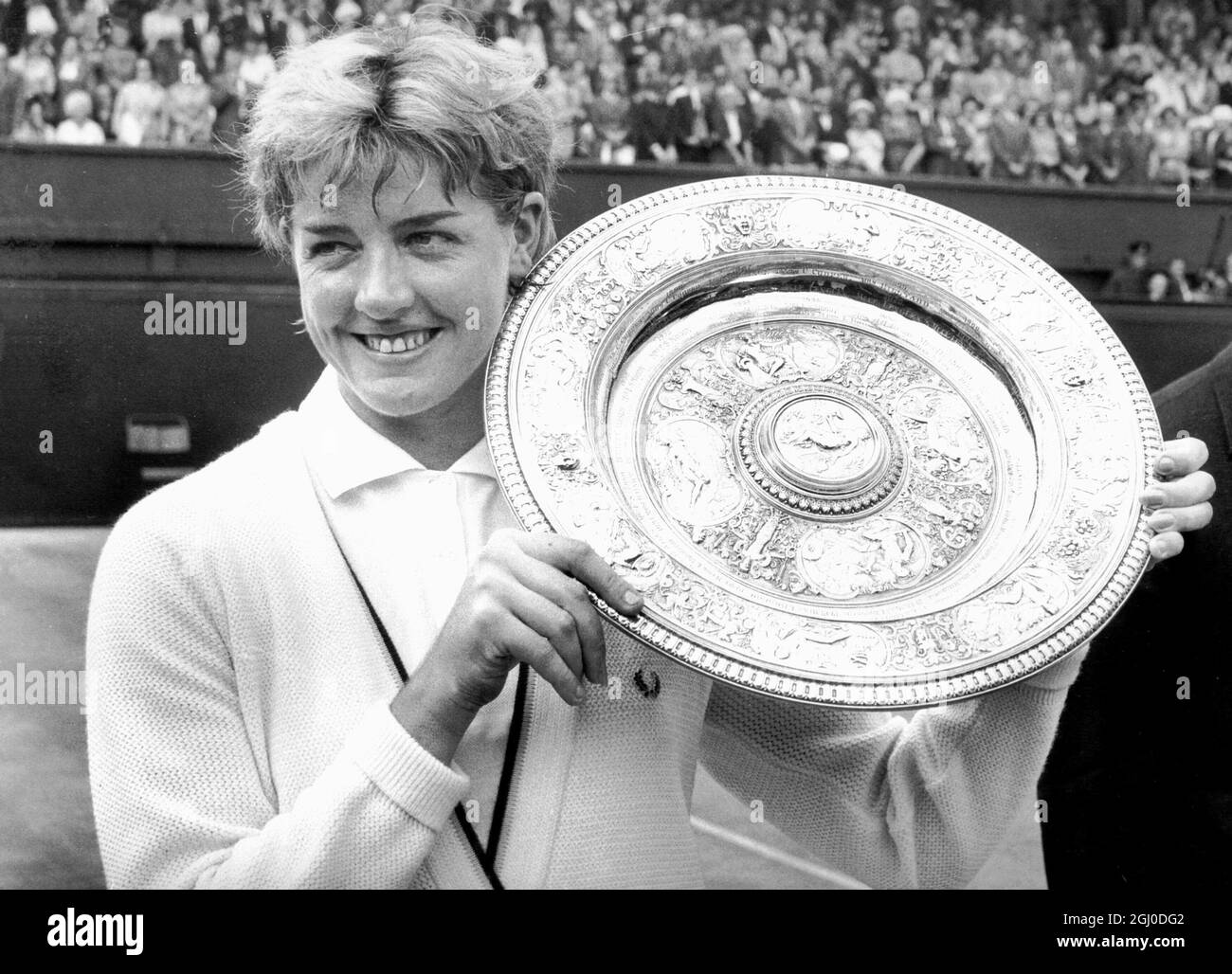Margaret Smith holds the ladies singles trophy at Wimbledon after ...