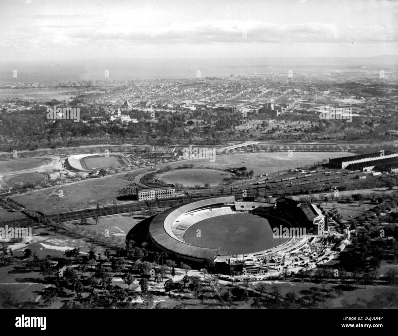 An aerial view of the main stadium for the 1956 Olympic Games in ...