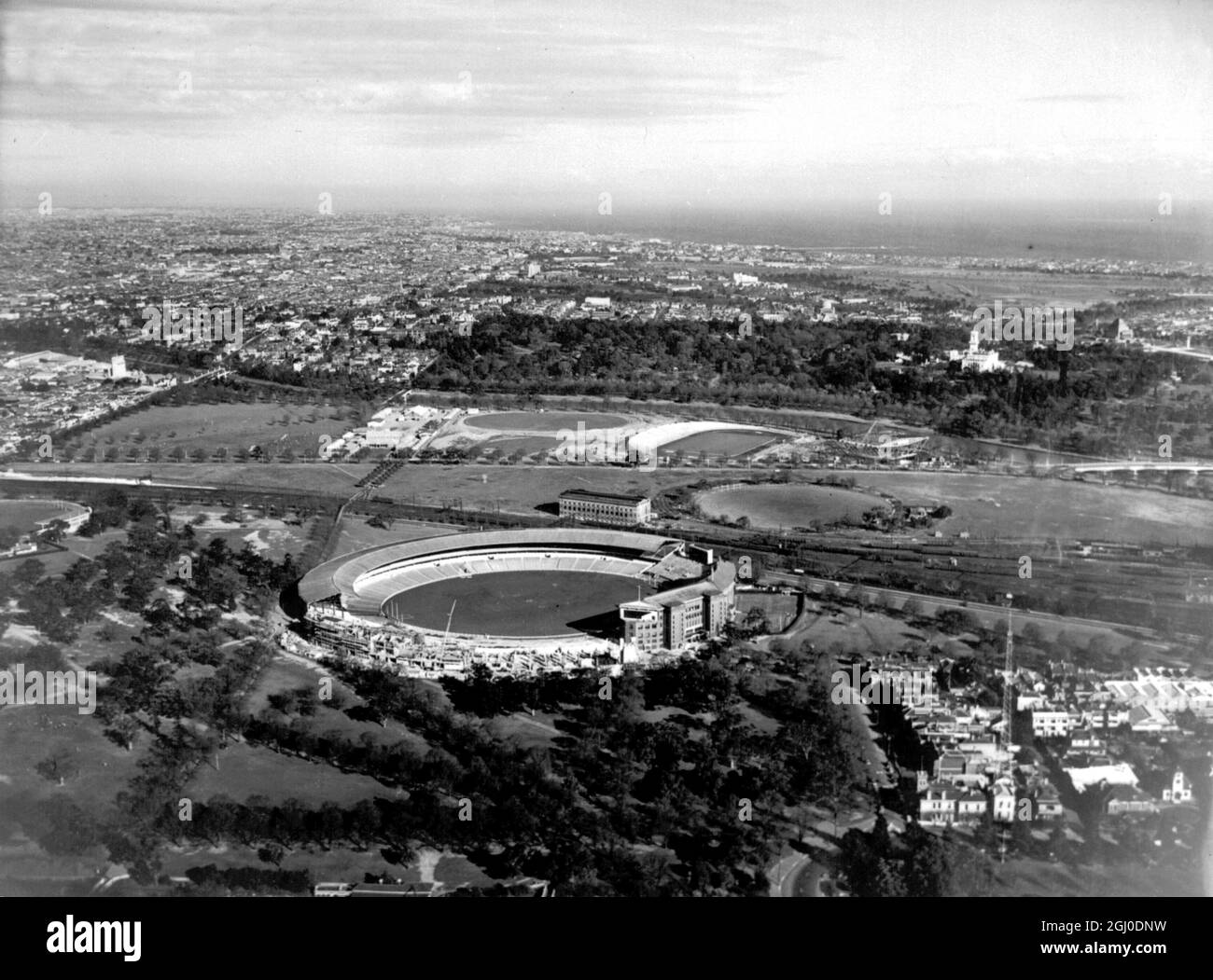 An aerial view of the main stadium for the 1956 Olympic Games in ...