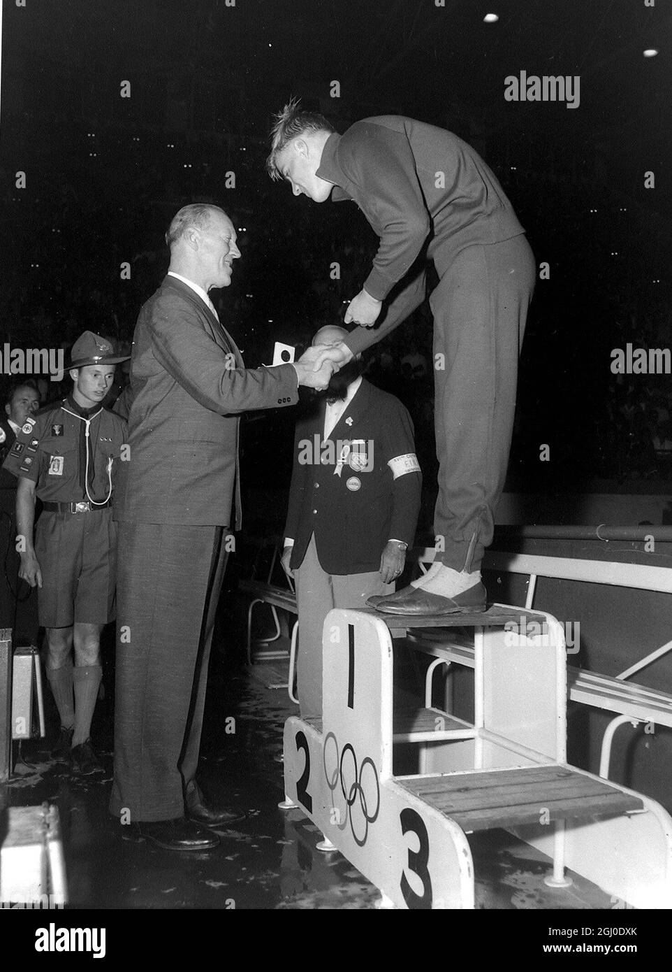 Melbourne Olympic Games 1956 Prince Axel of Denmark presents the Gold ...