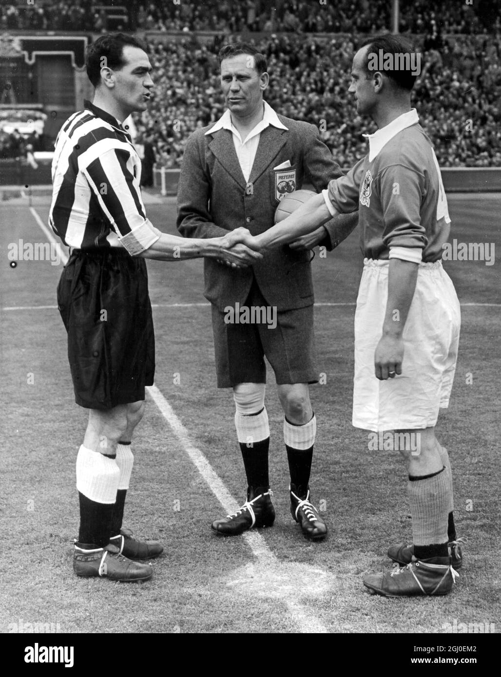 The two captain shake hands before the start of the 1951 FA Cup Final ...