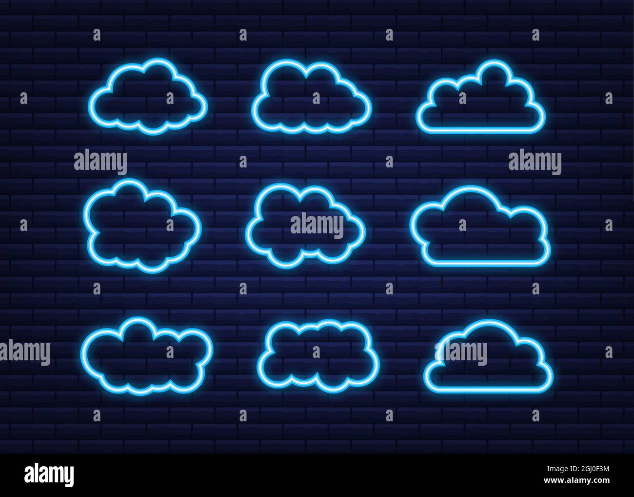 Set of blue sky, clouds. Cloud icon, cloud shape. Neon icon. Set of ...