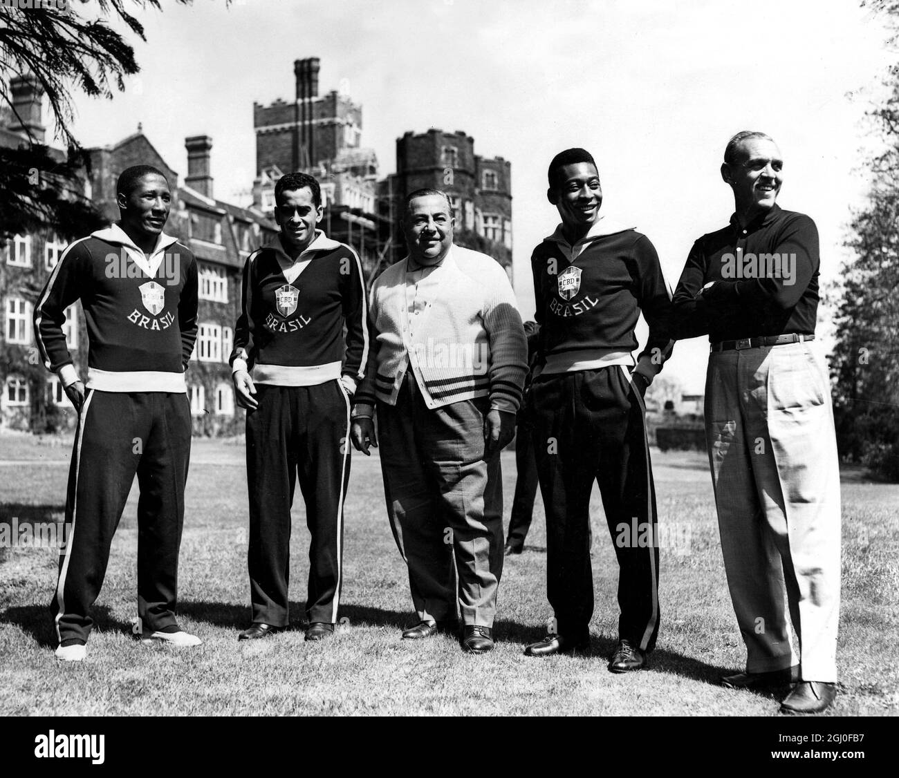 Members of the Brazilian team are seen in the grounds of their hotel at ...
