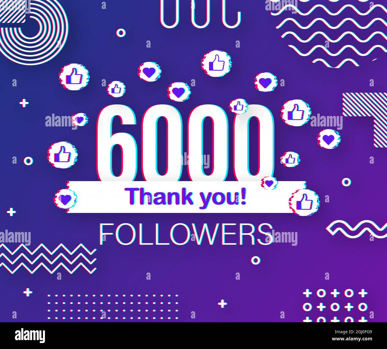 Thank you 6000 followers numbers. Glitch style banner. Congratulating ...