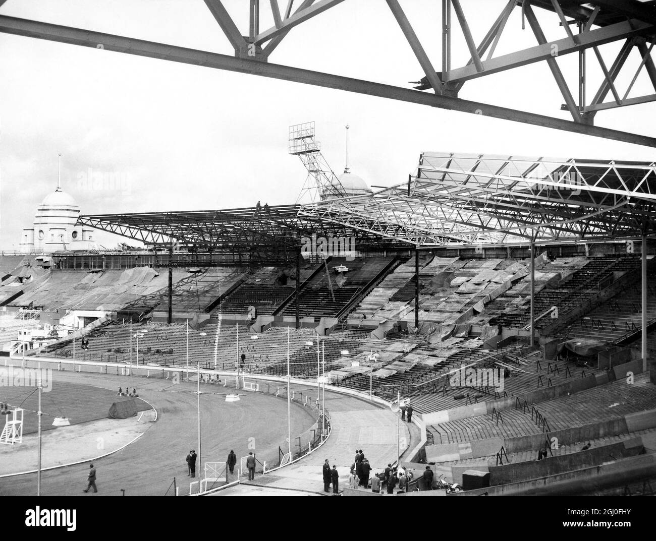 Wembley Stadium under re-construction to provide a roof to shelter ...