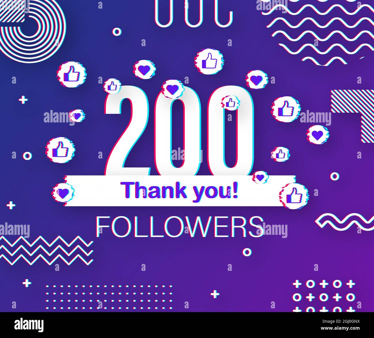 Thank you 200 000 followers numbers. Glitch style banner ...