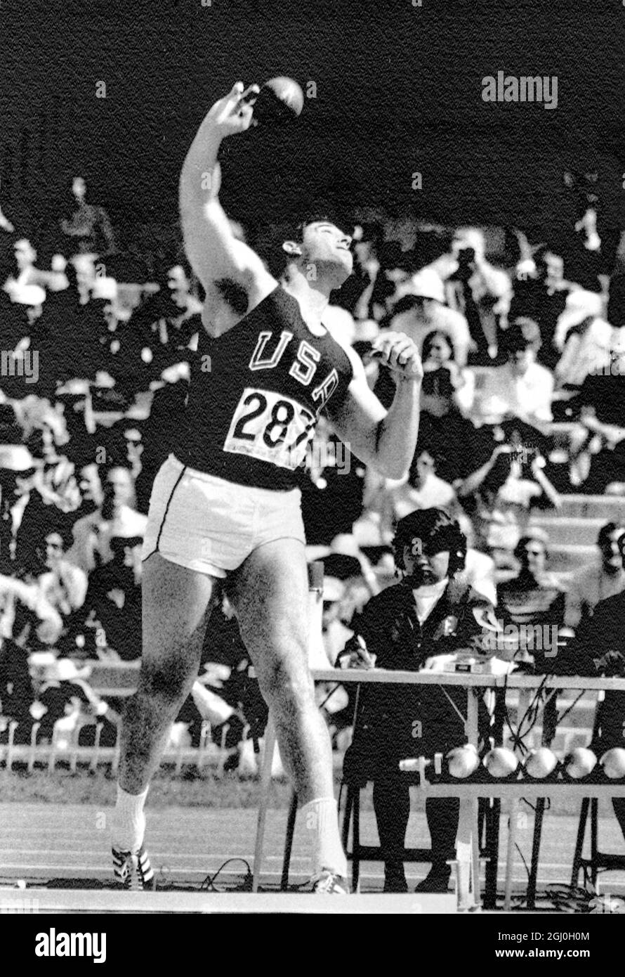 Randy Matson of the USA breaking the Olympic Shotput record with a heave of 67ft 10 quarter ...