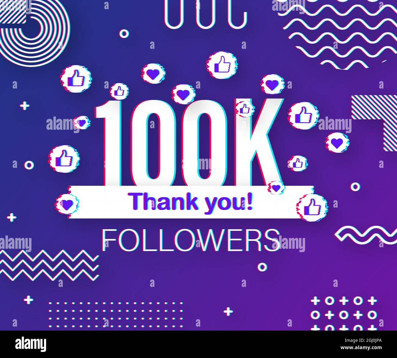Thank you 100 000 followers numbers. Glitch style banner ...