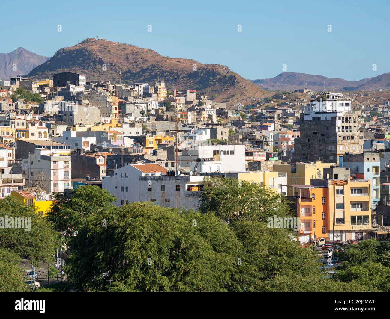 City view from Plato towards the western quarters. The capital Praia on ...