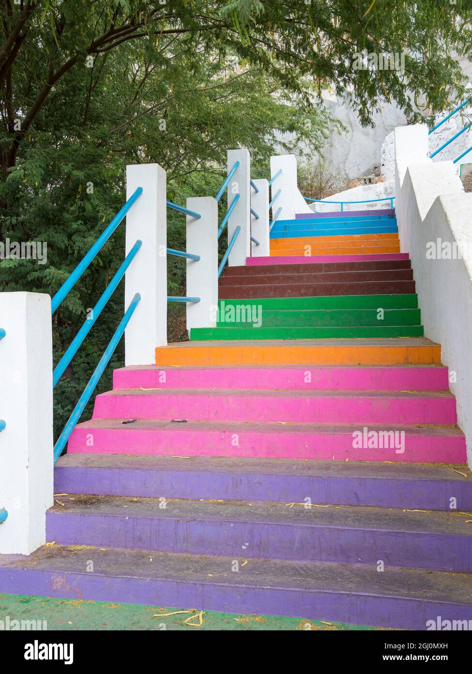 Stairs leading up to Plato. The capital Praia on the Ilha de Santiago ...