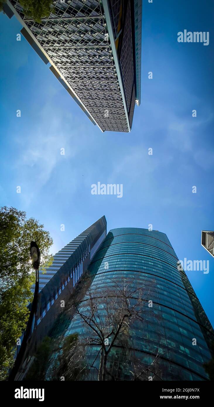 MEXICO, MEXICO - May 28, 2021: A vertical low angle shot of the Torre ...