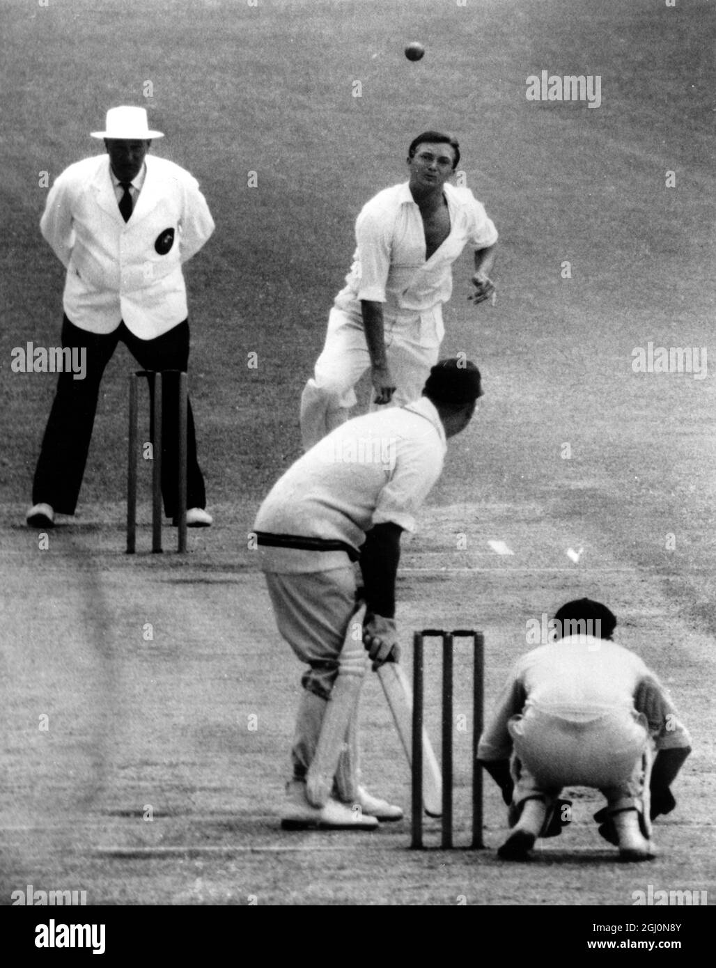 Richie Benaud Australian Leg Spin Test Bowler Bowling to Colin Cowdrey ...