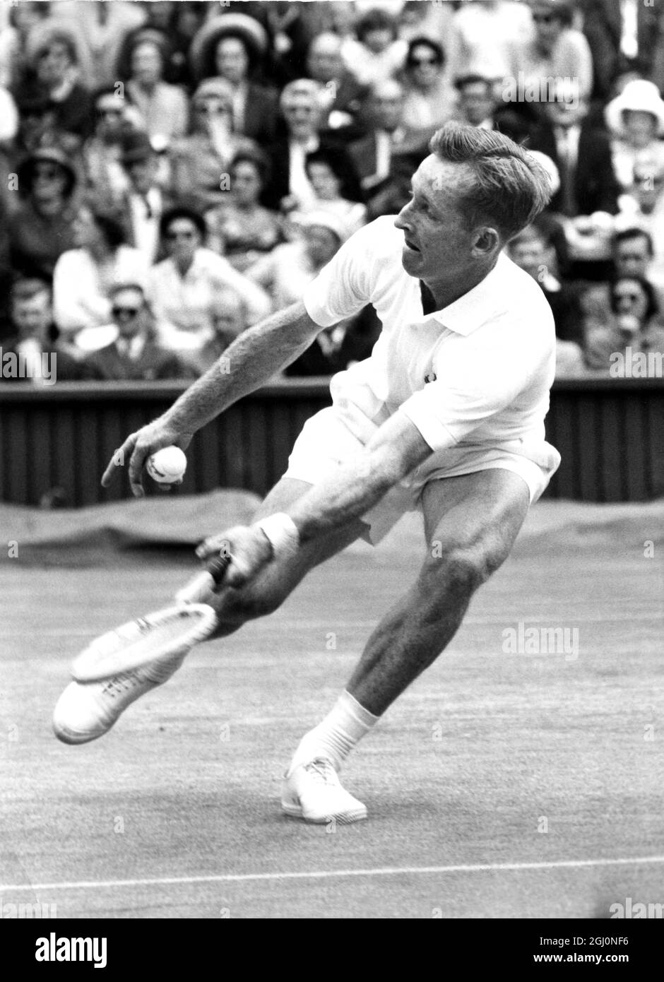 Rod Laver (Australia) photographed in play during his match against ...