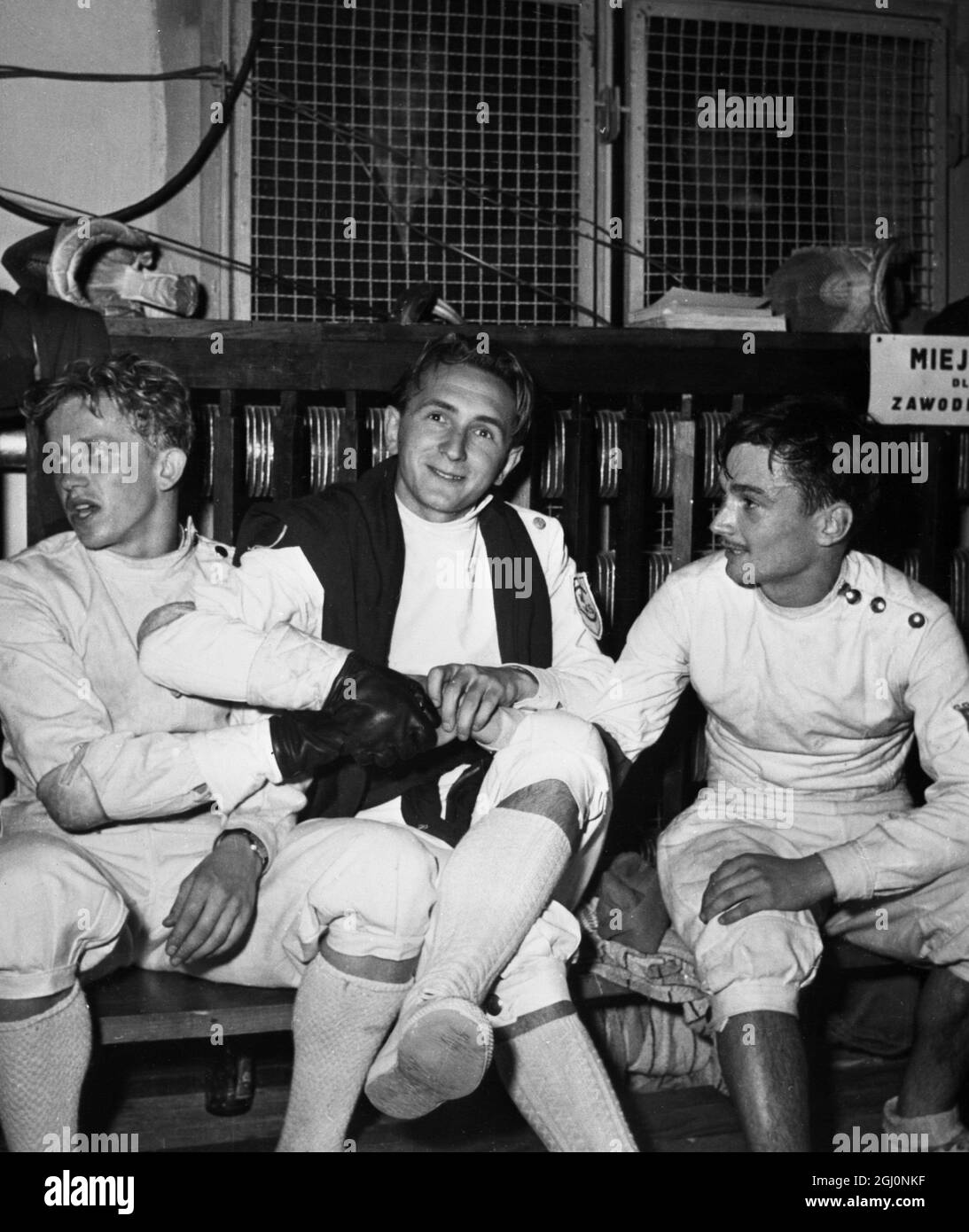 Polish sportsmen - Warsaw - Polish fencers (l to r) Jerzy Kuszewski ...