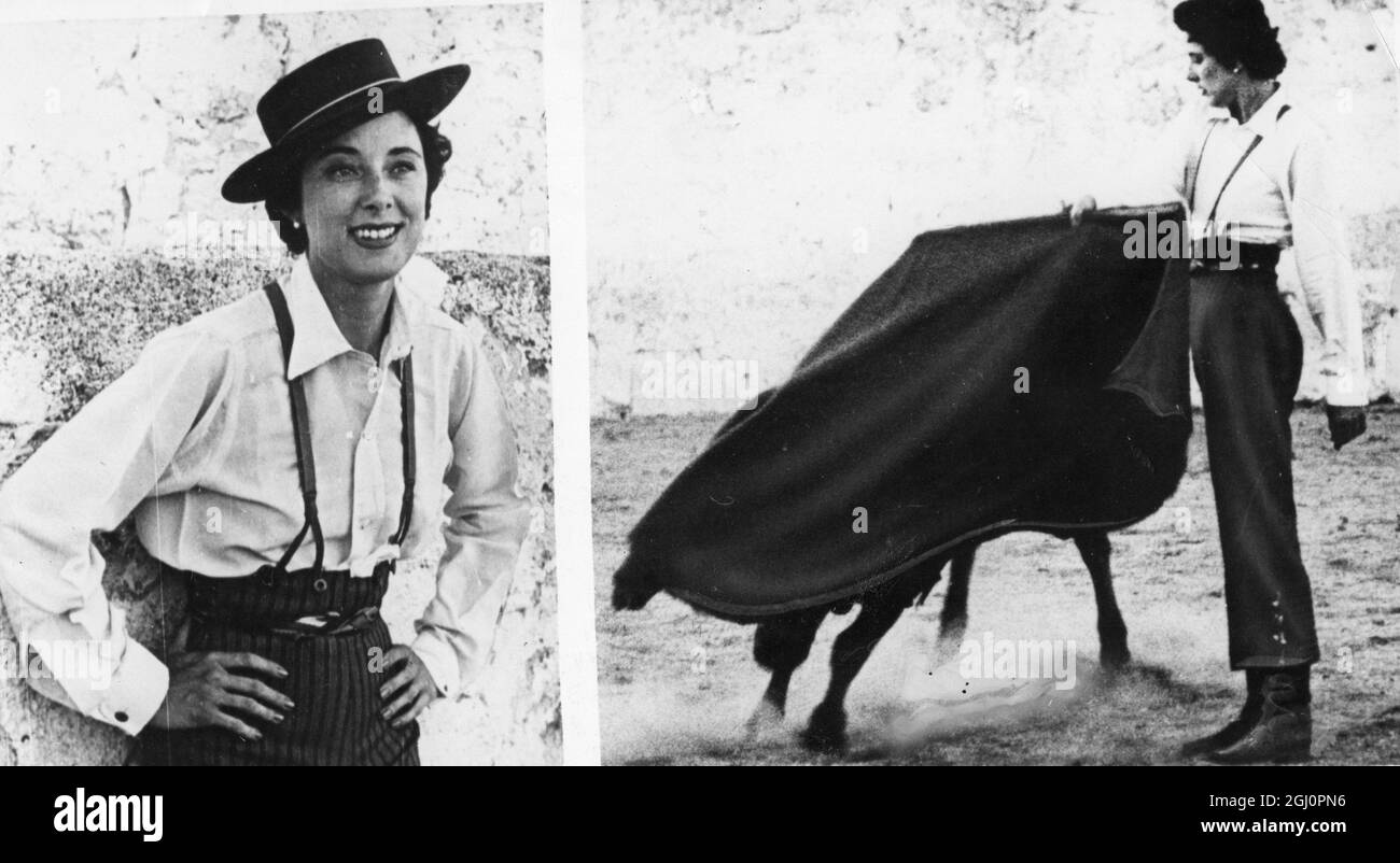 Sloan Simpson makes a difficult pass with the cape (right) in a miniature bull ring on the ...