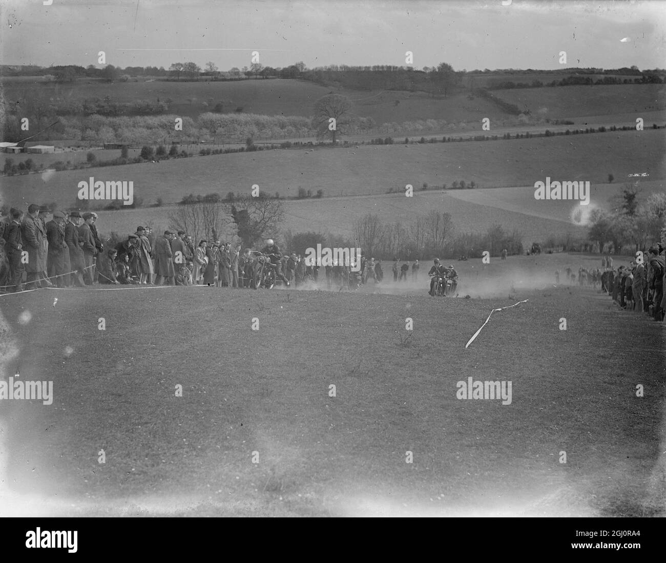 Thrills and spills at the motorcycling grass track races 1940 Stock ...