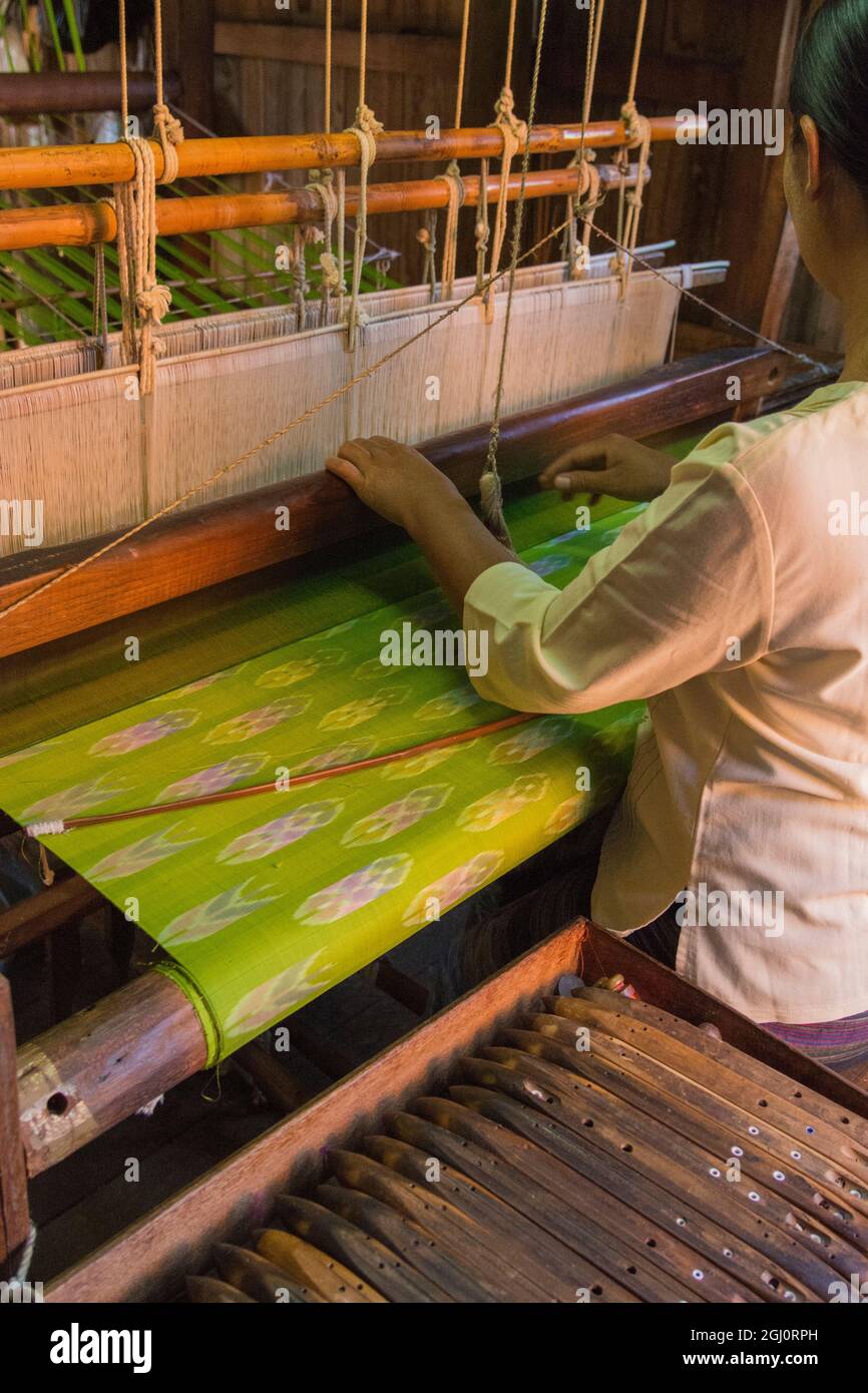 Myanmar. Shan State. Inle Lake. Ko Than Hlaing silk and lotus weaving ...