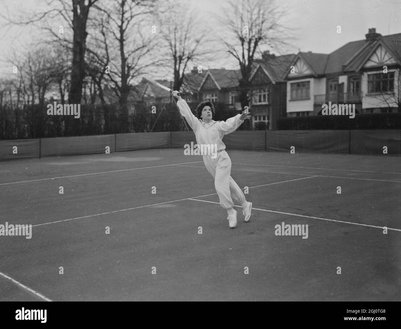 TENNIS SURREY HARD COURT CHAMPIONSHIPS JUDY WATT ACTION 28 MARCH 1960 ...